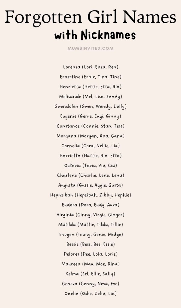Forgotten Girl Names (with nicknames) Infographic… | Chris The Story ...